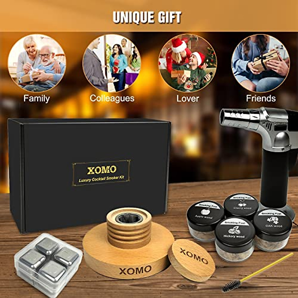 Cocktail Smoker Kit with Torch, XOMO Old Fashioned Drink Smoker Infuser Kit for Cocktails, Whiskey, & Bourbon, Whiskey Gift for Your Loved