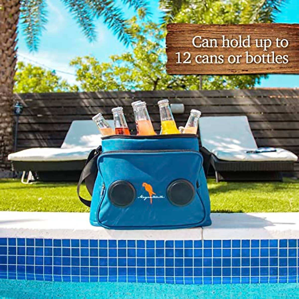 Margaritaville Cooler Bluetooth Speaker, Wireless & Portable Speaker with Ice Chest, 12 Can & Bottle Capacity, 33 Foot Range & 5 Hours of Playtime, Navy