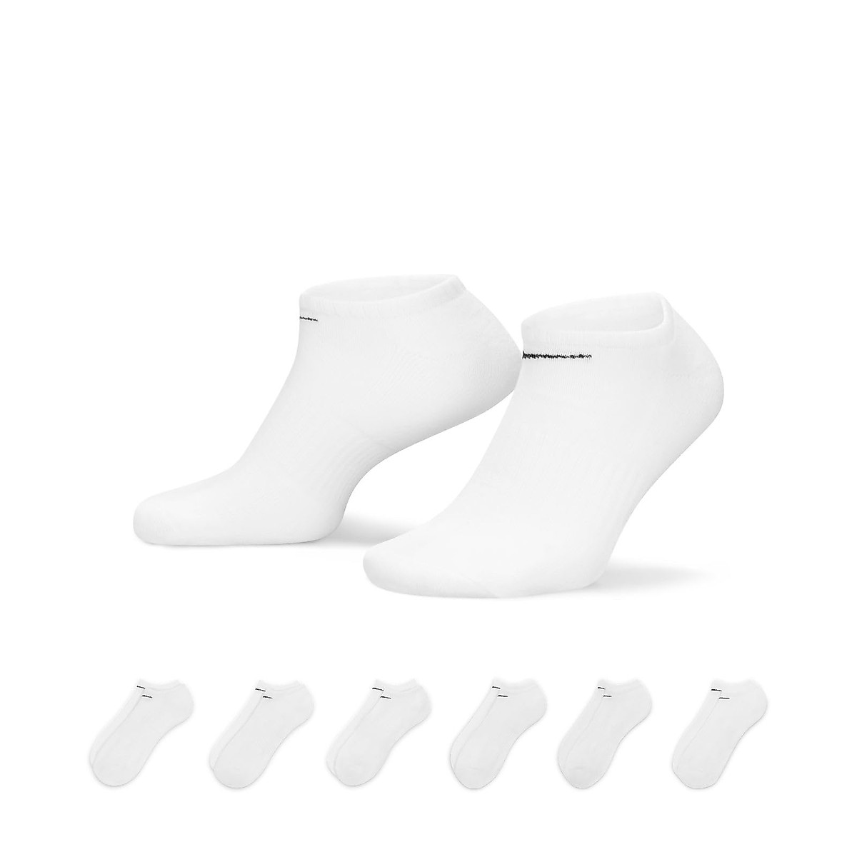 Nike Everyday Cushion No Show Socks, White/Black, Medium, Unisex, Pack of 6