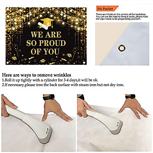 Avezano Graduation Party Backdrop Blak and Gold Graduation Party Decorations Proud of You Congrats Grad 2023 Photoshoot Background Banner Supplies (7x5ft)