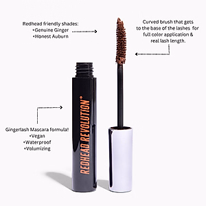 Redhead Revolution's Vegan Gingerlash Redhead Mascara | Auburn Brown Mascara for Redheads & Blondes (Honest Auburn)