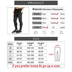 BROKIG Mens Zip Jogger Pants - Casual Gym Fitness Trousers Comfortable Tracksuit Slim Fit Bottoms Sweat Pants with Pockets (Medium, Black)