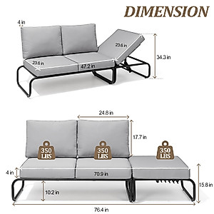 VredHom 6PCS Aluminum Outdoor Furniture Sets with Cushion Patio Sectional Sofas with Adjustable Backsest, Patio Conversation Set for Pool, Backyard, Garden, Light Gray