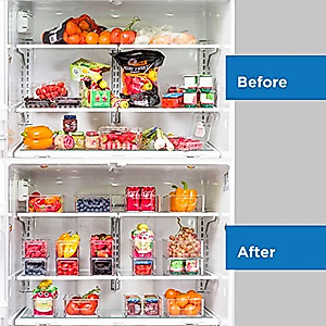 Set Of 8 Refrigerator Organizer Bins - Stackable Fridge Organizers with Cutout Handles for Pantry, Freezer, Kitchen, Countertops, Cabinets - Clear Plastic Food Storage Bins