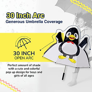 The Weather Station Children's Rain Umbrella, Manual Metal Folding Pop Up Mini Umbrella, Windproof, Lightweight, and Packable for Travel, Full 32 Inch Arc, Penguin