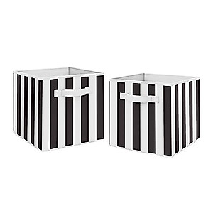 Sweet Jojo Designs Black Stripe Foldable Fabric Storage Cube Bins Boxes Organizer Toys Kids Baby Childrens - Set of 2 - Black and White for Paris Collection Gender Neutral