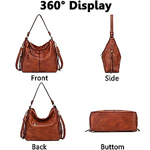 Hobo Bags for Women,VONXURY Faux Leather Tote Purse Ladies Handbag Large Shoulder Bags with Side Pockets for Work Travel,Brown