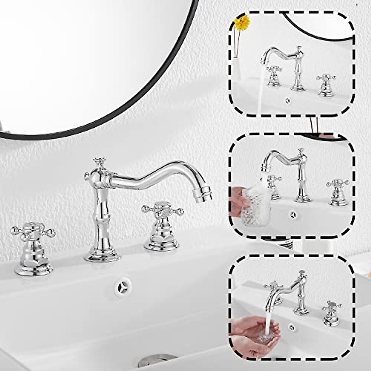 GGStudy Two Handles 3 Holes 8-16 inch Widespread Bathroom Sink Faucet Chrome Basin Mixer Tap