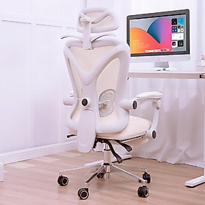 Hramk Ergonomic Office Chair with Footrest, Mesh Home Office Desk Chair with Adjustable Lumbar Support and Headrest, Comfortable Gaming Computer Chair for Study Work