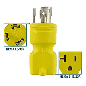 Conntek 30126 L5-30P to 5-15/20R Plug Adapter, Yellow, 1 Pack