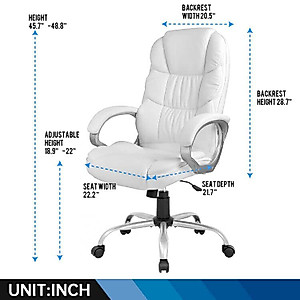 Office Chair Computer High Back Adjustable Ergonomic Desk Chair Executive PU Leather Swivel Task Chair with Armrests Lumbar Support (White)