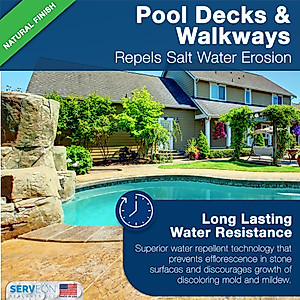 Serveon Sealants Natural Stone Sealer (Clear Natural Finish) Commercial Grade Outdoor Indoor Waterproof Grout Sealer Protects Pavers Pools Patios Decorative Landscape Stones (1 Quart) H2100S