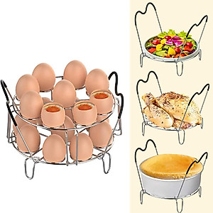 Maxracy Stackable Egg Steamer Rack Trivet 9 holes with Heat Resistant Handles for Instant Pot Accessories Stainless Steel Egg Assit fits 6qt 8qt Pressure Cooker(9 Holes Handle Set)