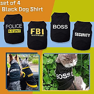 Dog Shirts 4 Pack Cat Apparel Costumes for Cosplay，Breathable Pet T-Shirts，Summer Clothes K9 Security Boss FBI Vest for Dogs Puppy Boy Girl (L, Black)
