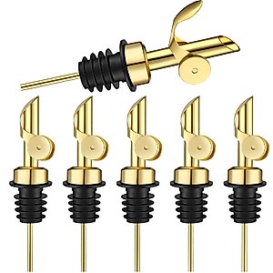 6 Pcs Weighted Stainless Steel Liquor Bottle Pourers Auto Flip Olive Oil Dispenser Spout Balsamic Alcohol Pourer Spouts (Gold)