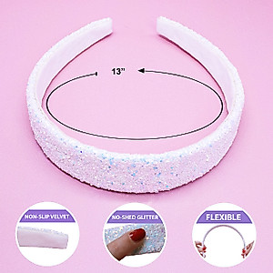 FROG SAC Glitter Headbands for Girls, Sparkly Wide Headband for Little Girl Hair Accessories, Cute Sparkle Hair Bands for Kids, Thick Bling Hairband for Children (White)