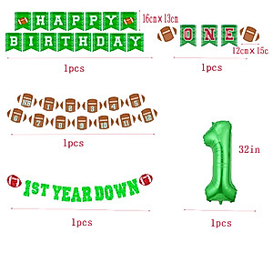 Football 1st Birthday Party Decorations，1st Year Down Birthday Decorations，1st Year Down Banner,1st Year Down Party Decorations，Football 1st Birthday Backdrop