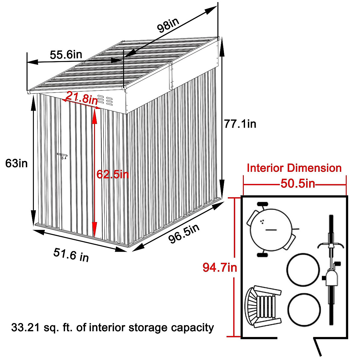 MUPATER 4x8 FT Outdoor Storage Shed with Lockable Door, Metal Lean to Shed Garden Tool Storage Shed House, Storage Shed Kit for Patio, Backyard, Lawn, Grey