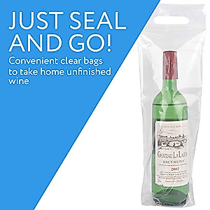 IMPRESA - Clear Plastic To Go Wine Bags with Handles - 50 Pack - Great for Restaurants, Bars, Travel, and Housewarming Gifts - Fits 25 oz Bottles - Tamper Proof Seal
