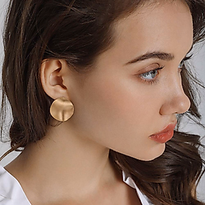 Gold Clip on Earrings for Women Disc Hammered Stud Clip Earrings