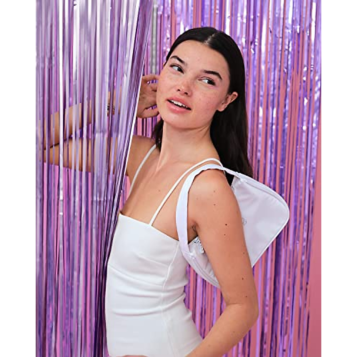 xo, Fetti Party Decorations Matte Purple Fringe Foil Curtain - Set of 2 | Bachelorette Bridal Shower Backdrop, Wedding, Birthday Photo Booth