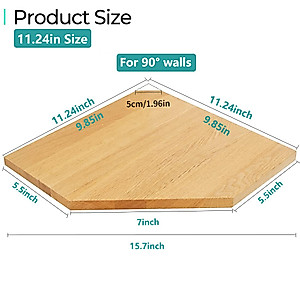 Corner Wall Shelf, Corner Floating Shelves Set of 2 Solid Oak Wood Corner Shelves Wall Mount Display Shelf with Wire Hole Small Plant Display for Kitchen Living Room Bedroom