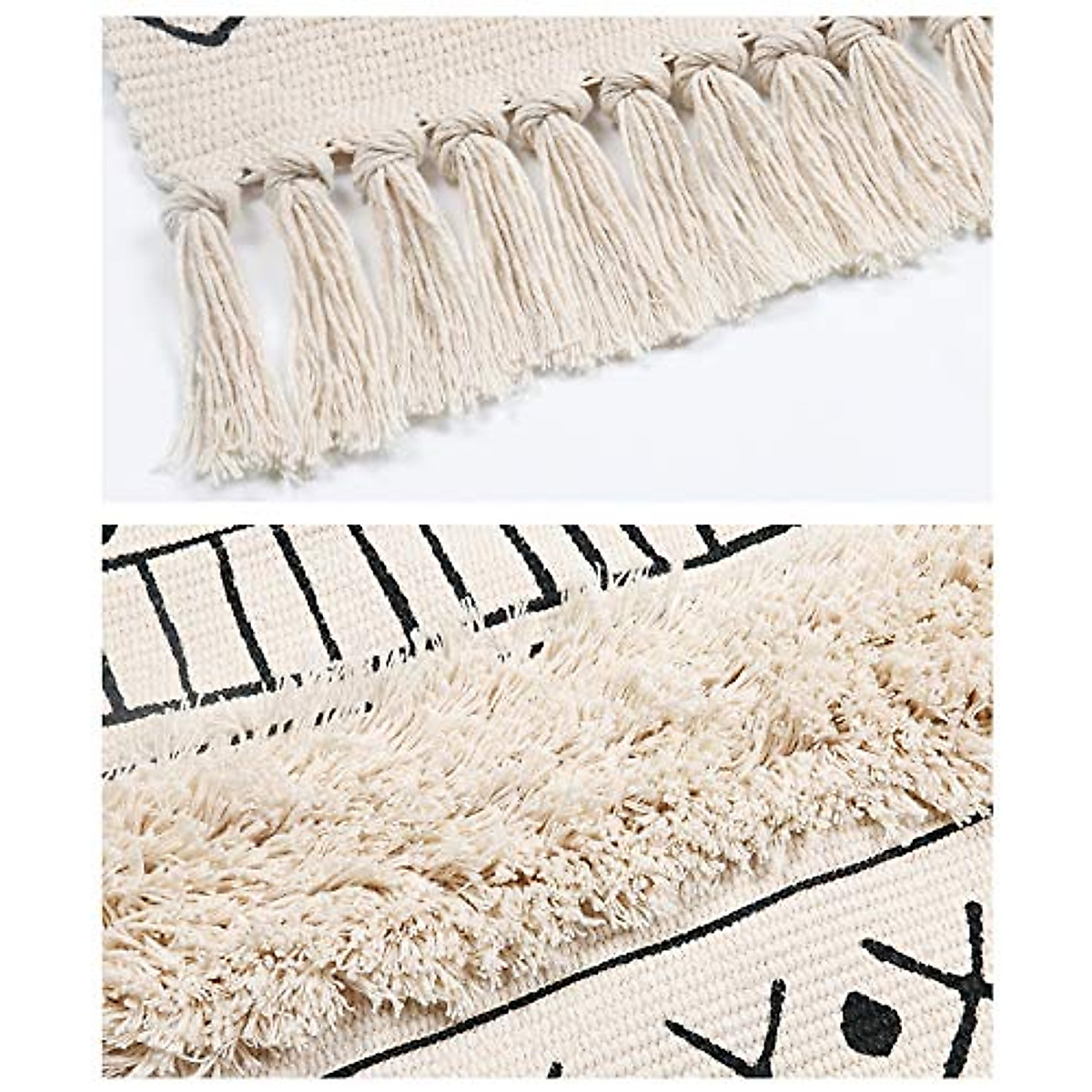 Topotdor Tufted Cotton Area Rug 2 Pieces,Hand Woven Print Boho Tassels Floor Rugs Perfect Bedroom Living Room Bathroom Hallway Home Decor(2' x 3'+ 2' x 4', White Skyline)