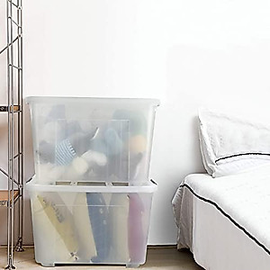 Waikhomes 4 Pack Large Plastic Storage Boxes, Large Lidded Storage Bins with Wheels, 70 L