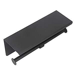 Stainless Steel Toilet Paper Holder with Shelf Self Adhesive Punch Toilet Paper Shelf Roll Holder for Bathroom (K10 Black)