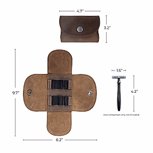 Hide & Drink, Leather Razor Case Wallet, Shaving Accessories, Personal Care Essentials, Handmade :: Bourbon Brown