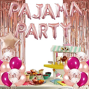 Geloar Pajama Party Decorations,Pajama Party Balloons for Girls PJ Mask Themed Banner for Pajama Slumber Sleepover SPA Spahhh Birtday Bday Bridal Hen Adult Party Supplies Kit (Rose Gold, PAJAMA)
