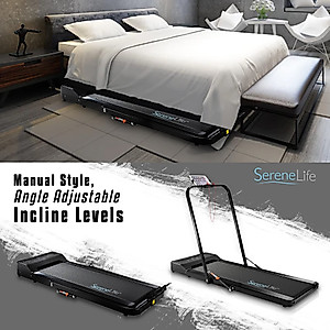 SereneLife Folding Treadmill Exercise Running Machine, Under Desk Storage, Electric Motorized with16 Pre-Set Program, Bluetooth Integration, Home Gym/Office, Walking or Jogging, 265lbs Capacity