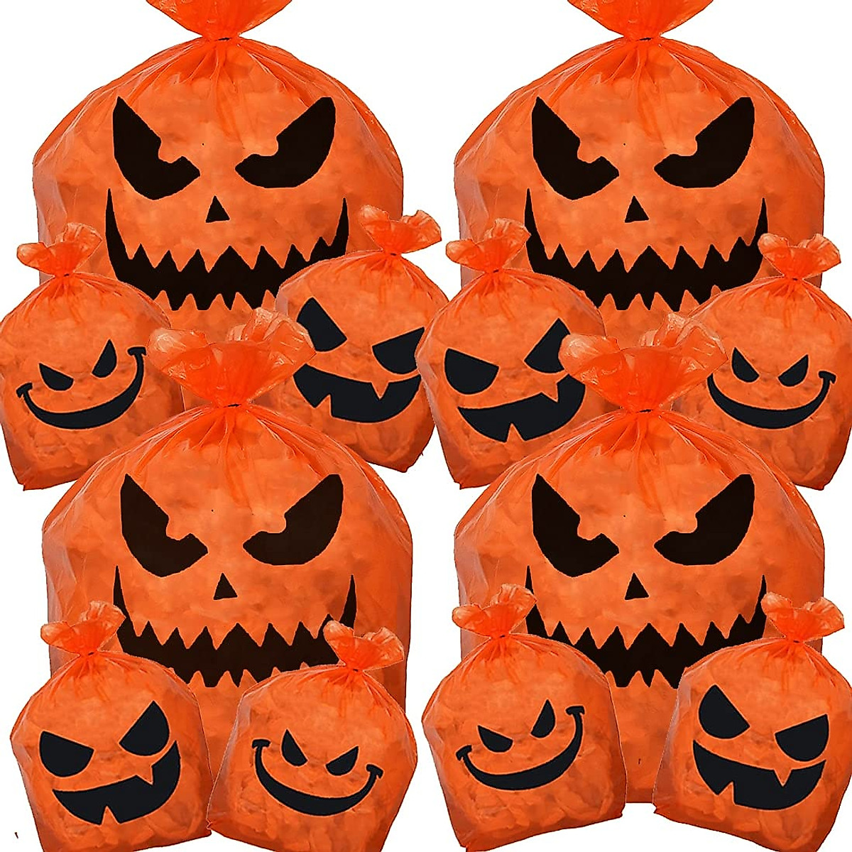 Halloween Pumpkin Leaf Bags Decoration(pack of 12)-Thicken Pumpkin Trash Bags for Leaves-3 pumpkin expressions(4 large 8 small) -Pumpkin Lawn Bags with Twist Ties.