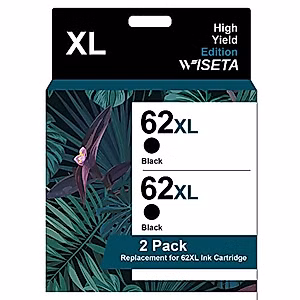 WISETA Remanufactured Ink Cartridge Replacement for HP 62XL 62 XL for Envy 5540 5640 5660 5663 7640 7644 7645 Officejet 5740 5741 8040 OfficeJet 200 250 Series Printer (2 Black)