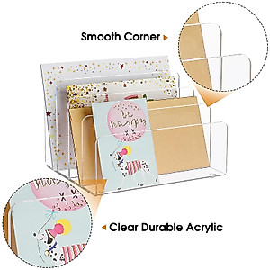 MaxGear Acrylic File Holder 4 Section, Acrylic File Organizer for Desk File Folder Holder File Sorter Vertical Acrylic Desk Organizer for Letter, Document, Notebook, Clear