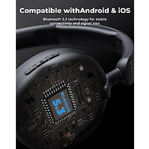 havit H655BT Hybrid Active Noise Cancelling Headphones for Airplane Travel, Wireless Over Ear Bluetooth Headphones, 76H Playtime, Hi-Res Audio, Super Bass via App, 5 Mic for Noise Cancelling