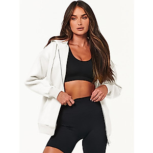 Prinbara Women's Aesthetic Clothes 2023 Zip Up Hoodies Fall Jacket Oversized Sweatshirts Casual Drawstring Y2K Hoodie with Pocket White 9PA89-baise-M,JM23