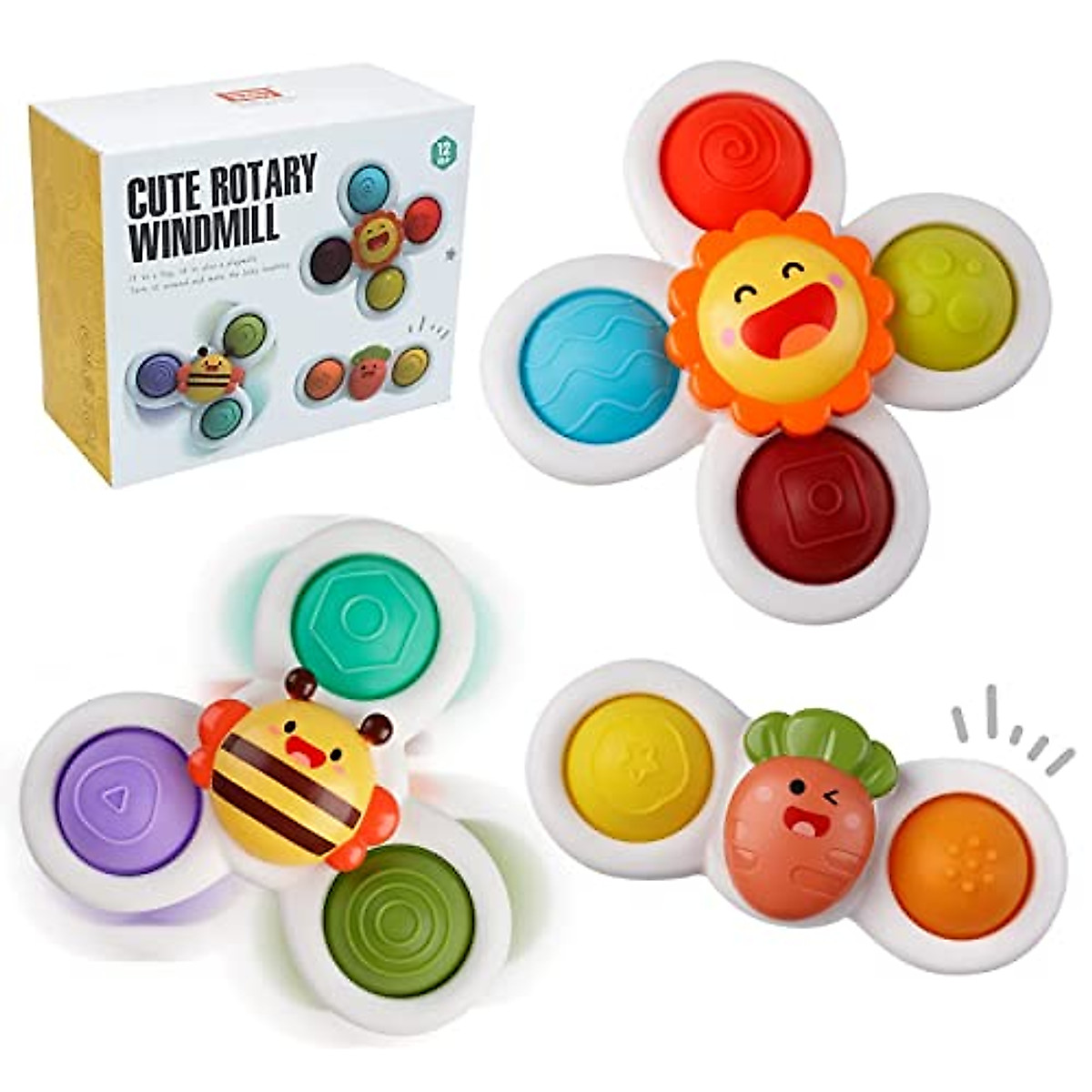 Outgeek Suction Cup Spinner Toys: 3PCS Kids Spinning Top Toys Baby Dimple Toy Sensory Toys Fidget Spinners Suction Cup Babies Bath Toys Gift Toys for Toddlers (Second Edition) (White)