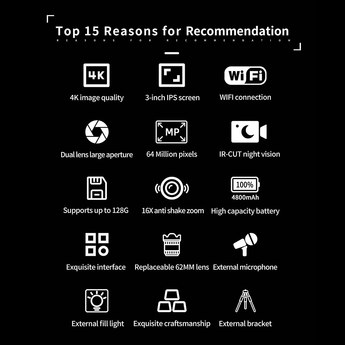 64MP Digital Camera 4K Video Camera, for Photography 16X Digital Zoom Digital Cameras for Photography Vlogging Camera for YouTube, 128GB Expandable, Gifts