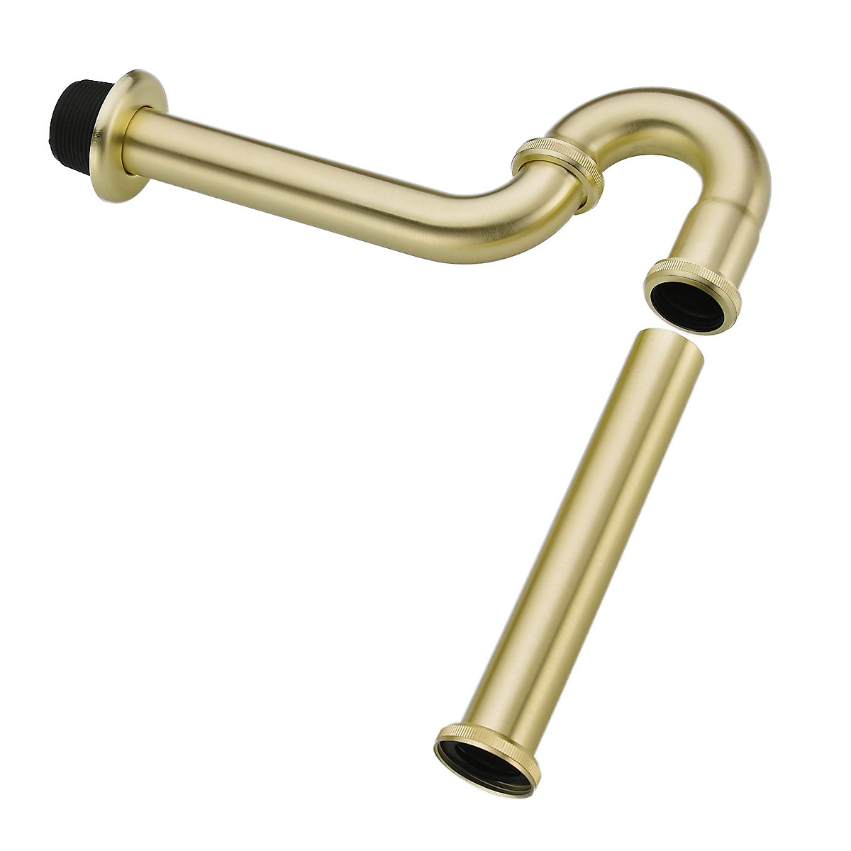 Orhemus Brass P Trap, 1 1/4 Bathroom Basin Sink Waste Trap Drain Kit with Flange and Slip Joint Extension Tube Drain Tailpiece, Adjustable Height, Brushed Gold Brass Finish