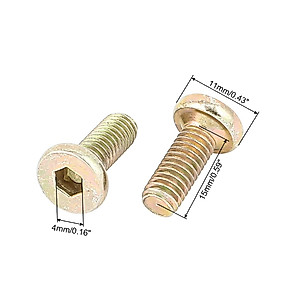 uxcell M6 x 15mm Threaded Hex Socket Head Cap Screws Bolts Bronze Tone 6 Pcs
