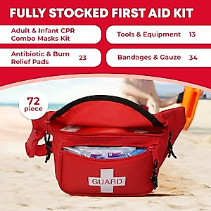 Ever Ready First Aid, Fanny Pack/Hip Pack, Fully Stocked First Aid Kit with Adult & Infant CPR Combo Masks (72 Piece Set)