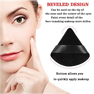 Triangle Powder Puff Makeup Puffs, 6 Pcs Ultra Soft Cotton Velour With Strap, Designed for Contouring,Under Eyes and Face Corners,Body Loose Powder Blending ​(White, Black)
