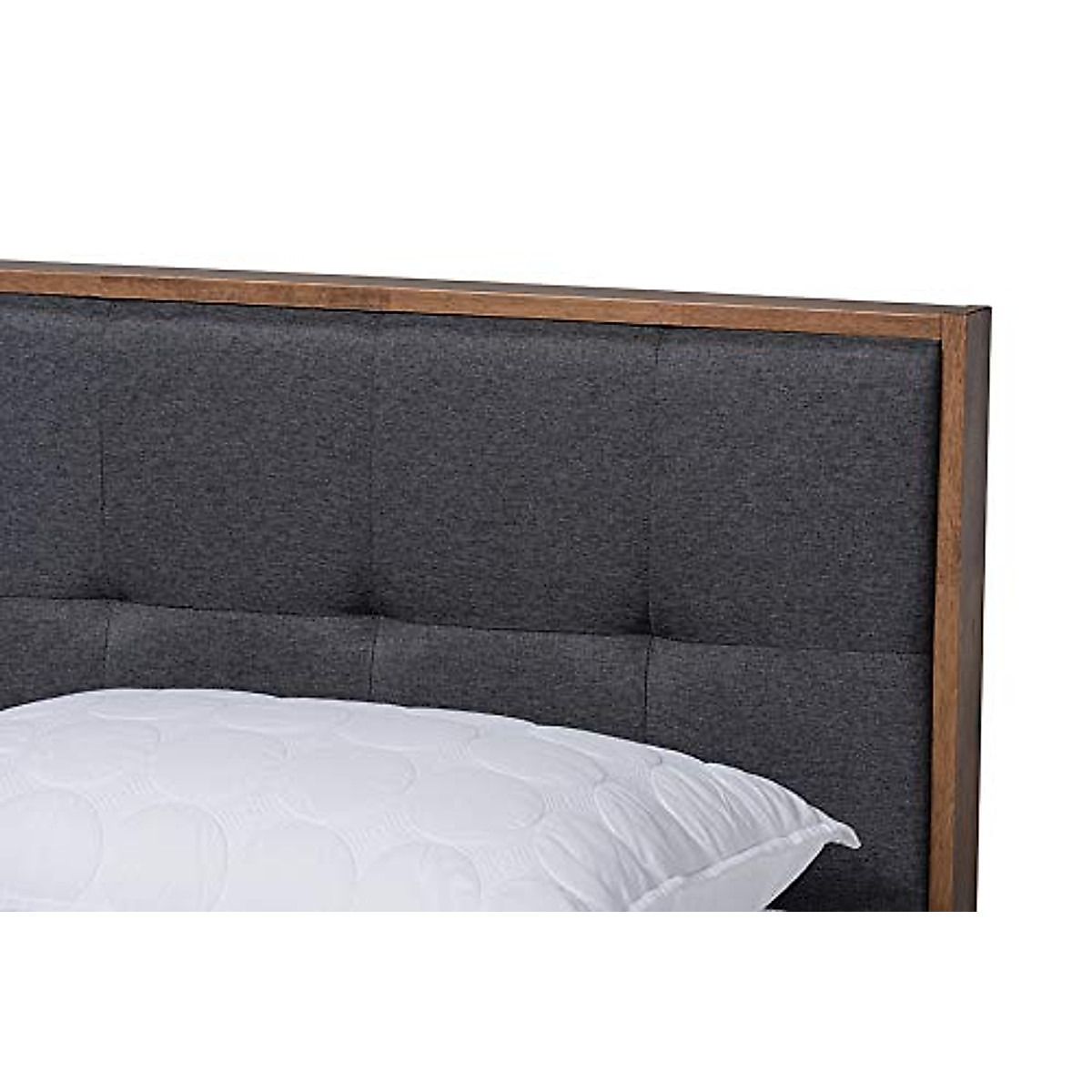 Wholesale Interiors Baxton Studio Alke Mid-Century Modern Dark Grey Fabric Upholstered Walnut Brown Finished Wood King Size Platform Bed