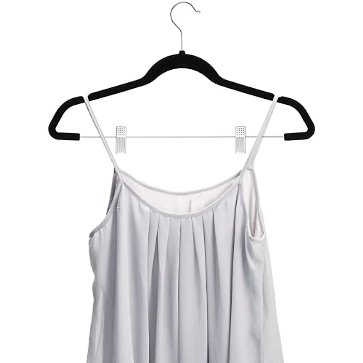 Pack of 30 Pant Hangers, 16.5 Inch Long Velvet Pant Hangers with Adjustable Clips, Heavy Duty, Non-Slip, Space Saving, 360° Swivel Hook