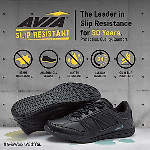 Avia Women's Avi-Focus Comfort Slip On Shoes for Work, Nursing, Restaurants, & Walking Food Service, Black/Metallic Iron Grey/Chrome Silver, 7.5 Wide