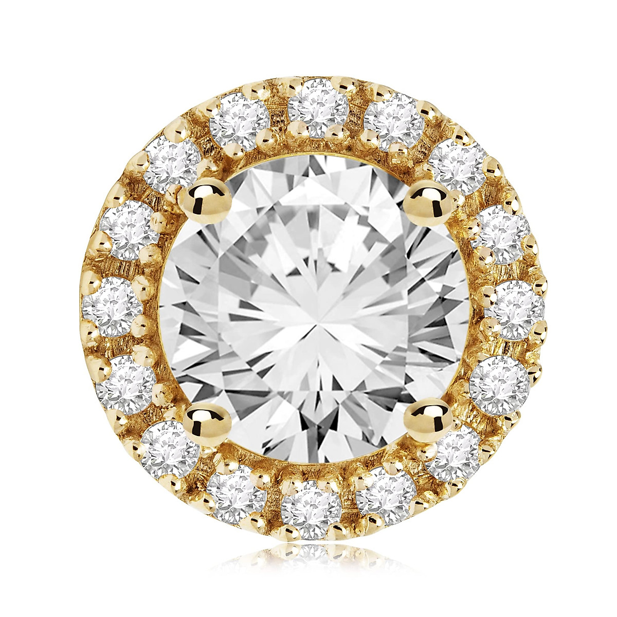 Everyday Elegance 14K Solid Yellow Gold Stud Earrings Round "Halo" Cubic Zirconia Screw Back Posts 1.20 CTW With Gift Box