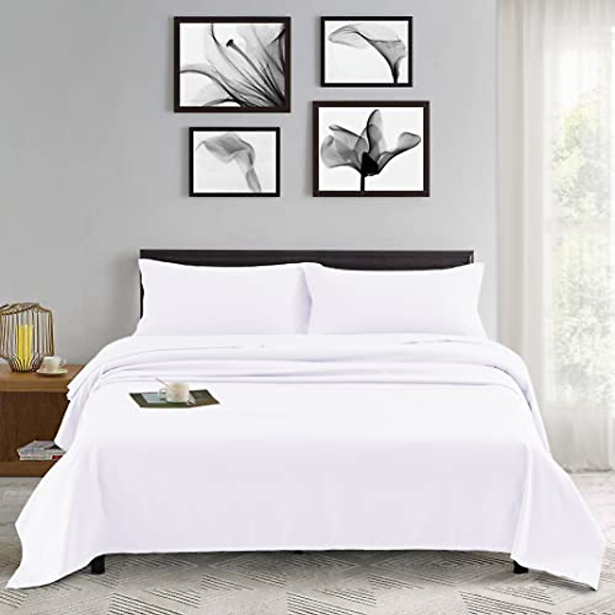 Ersmak Bright White Queen Sheets Set (4 Piece), Super Soft Brushed Microfiber Bed Sheets with 16 Inch Deep Pocket, Egyptian Quality Luxury Bedding Set