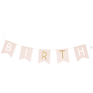 Ginger Ray Pastel Perfection and Gold Foiled Happy Birthday Bunting Banner, Pink, Hanging Bunting Banner