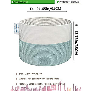 LANGYASHAN 21.65" x 13.78" XXXLarge Woven Cotton Rope Basket Decorative Blanket Basket for Living Room Toys Sofa Throws Storage Towels or Nursery Laundry Hamper Basket with Handles Laundry Basket (Blue)